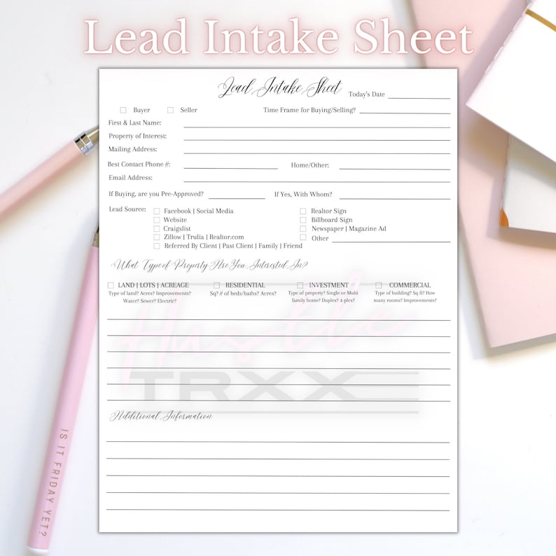 Real Estate Lead Tracker Bundle: Client Information Sheet (instant ...