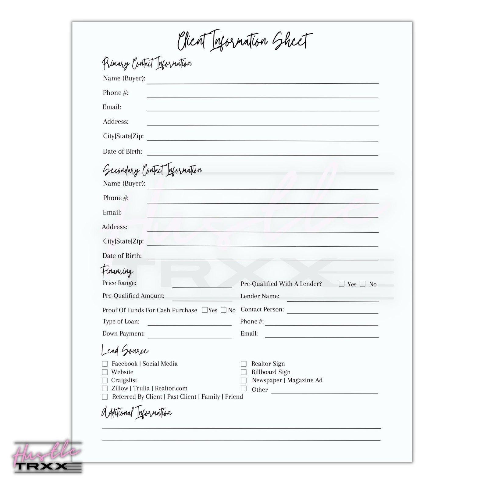 Client Information Sheet | Client Forms | Real Estate | Real Estate ...