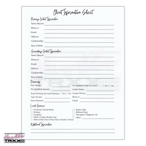 Client Information Sheet | Client Forms | Real Estate | Real Estate ...