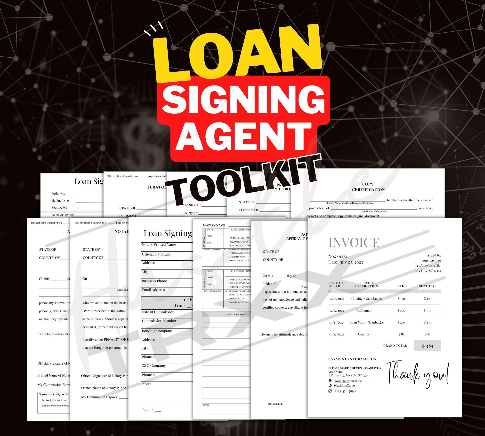 Printable Loan Signing Agent Toolkit: Notary Forms, Invoice, Journal ...