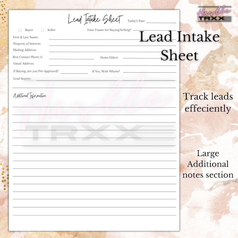 Real Estate Lead Intake Sheet: Printable Realtor Forms (instant ...