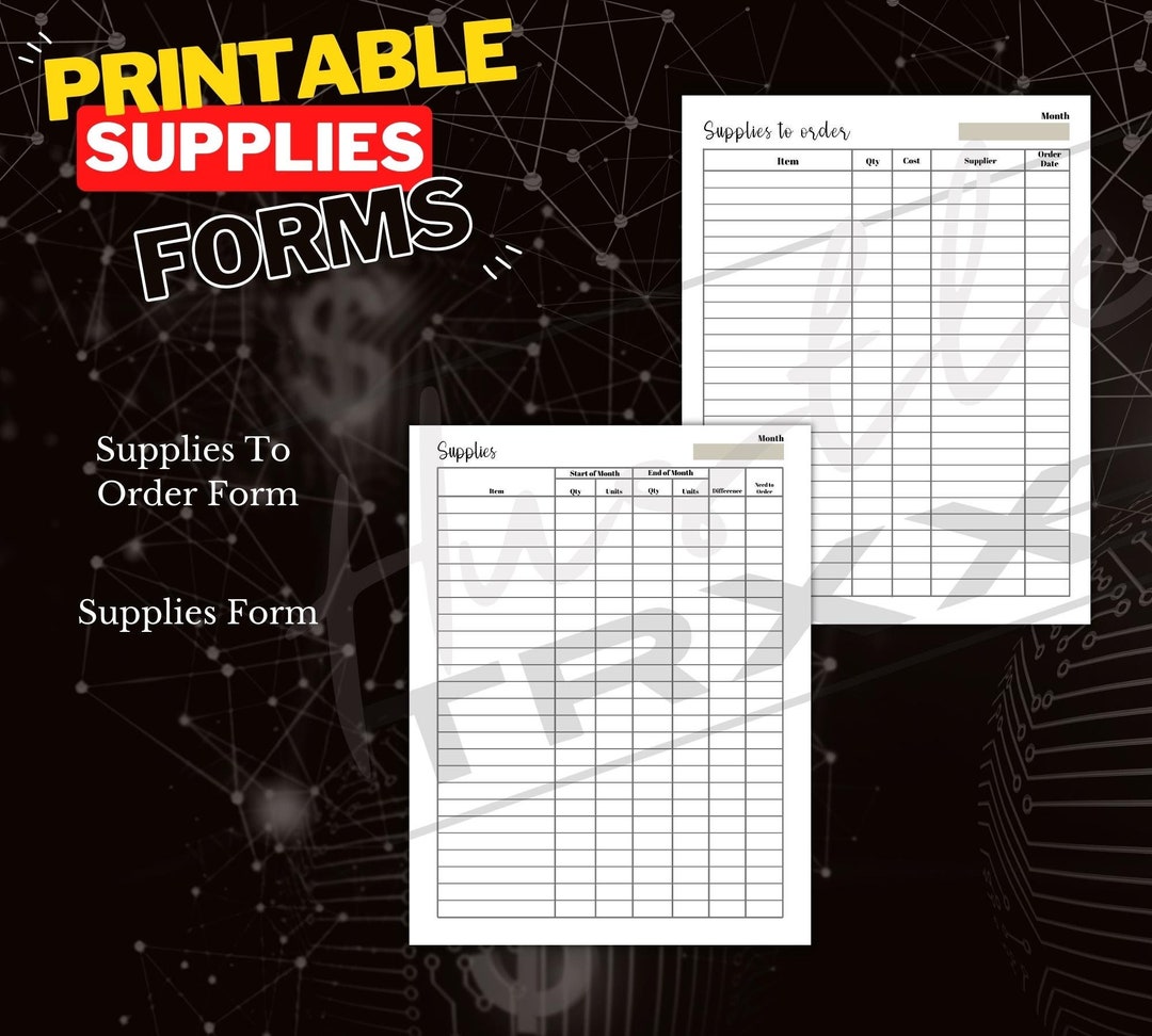 Printable Supplies Management Forms Supplies Sheet Supplies List ...