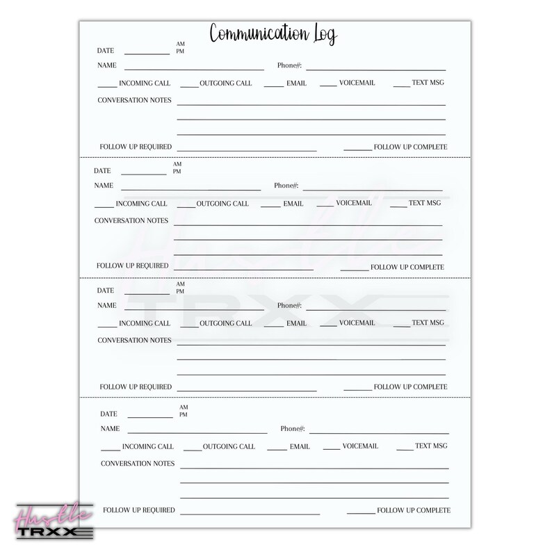 Communication Log | Call Tracking Forms | Daily Call Log | Any Industry ...