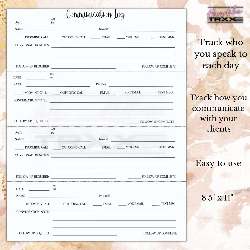 Communication Log Call Tracking Forms Daily Call Log Any - Etsy