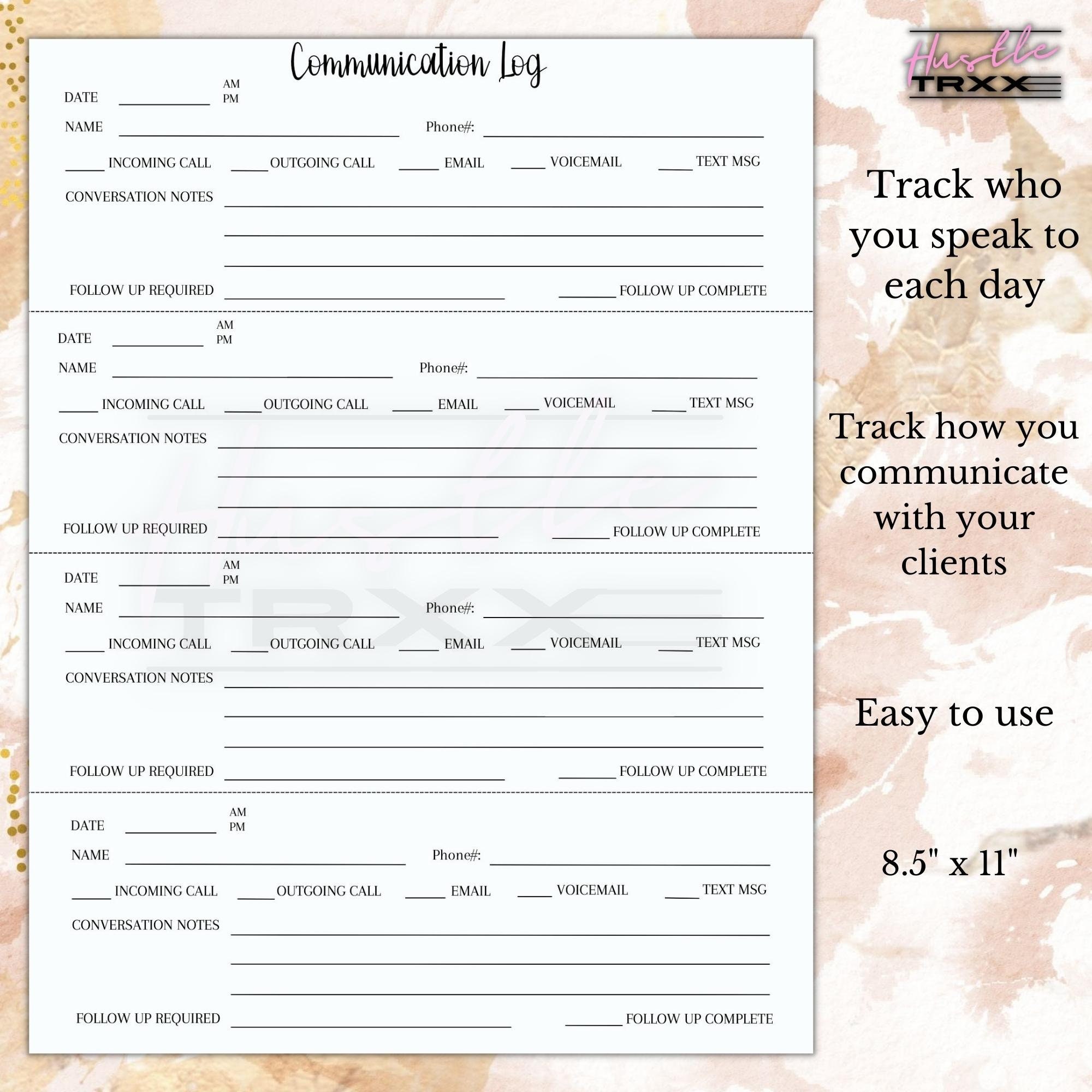 Communication Log Call Tracking Forms Daily Call Log Any - Etsy