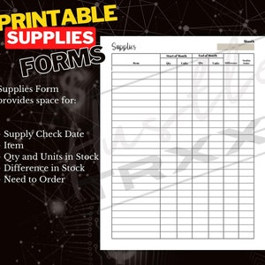 Printable Supplies Management Forms Supplies Sheet Supplies List ...