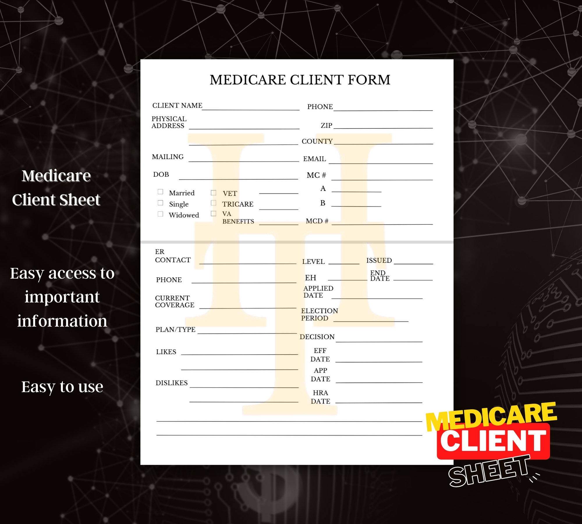Medicare Client Form: Health Insurance Agent Printable (instant ...