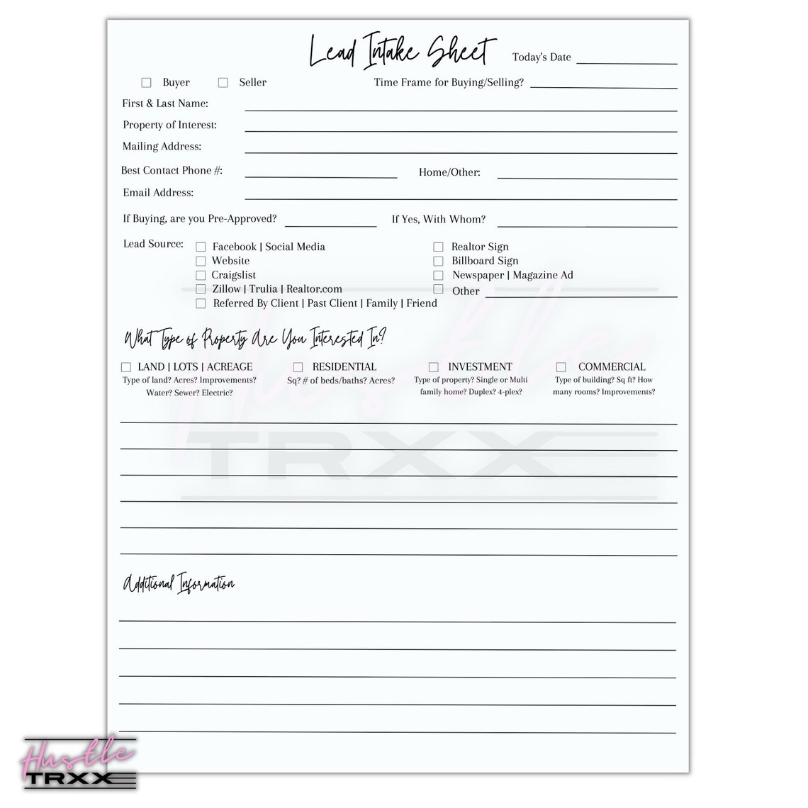 Lead Intake Sheet | Lead Tracking Forms | Real Estate | Real Estate ...