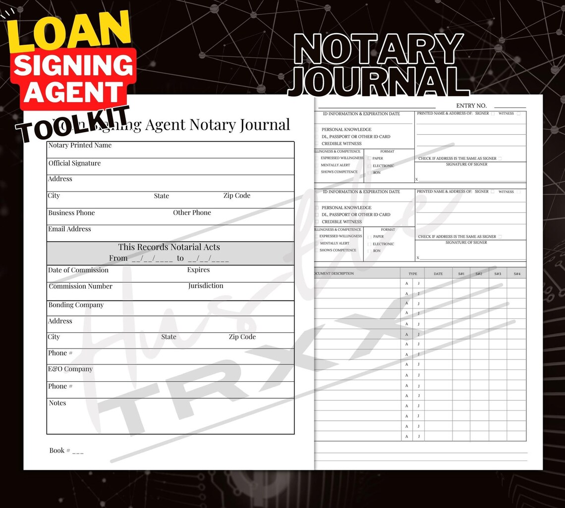 Printable Loan Signing Agent Toolkit: Notary Forms, Invoice, Journal ...