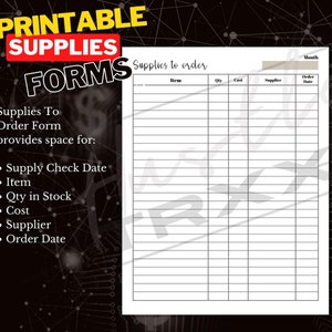 Printable Supplies Management Forms Supplies Sheet Supplies List ...