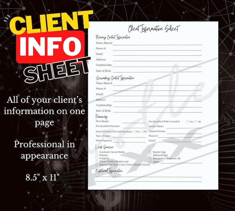 Client Information Sheet | Client Forms | Real Estate | Real Estate ...