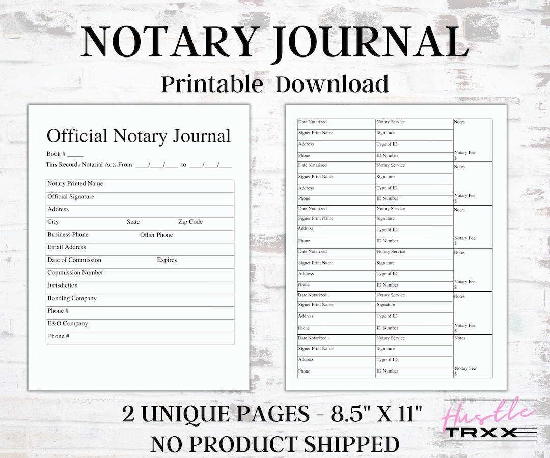 Printable Notary Journal: Notary Public Record Log (instant Download ...