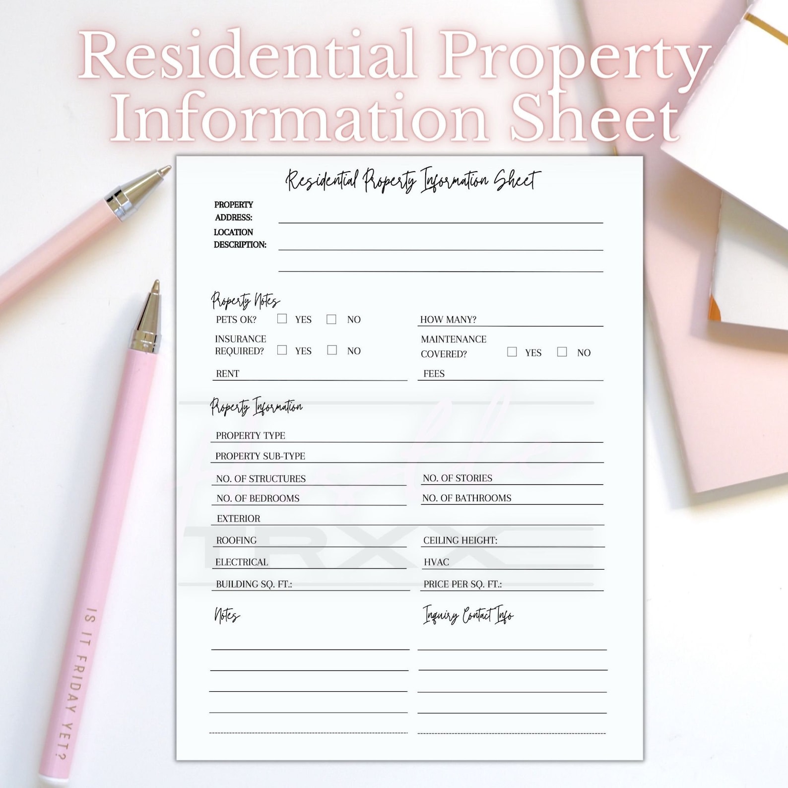 Real Estate Property Information Sheet: Printable Realtor Forms (PDF ...