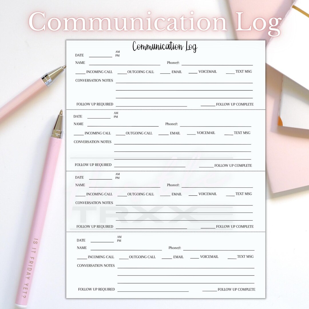 Communication Log Call Tracking Forms Daily Call Log Any - Etsy