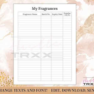 Printable Fragrance List Template Product List Sheet Inventory List ...