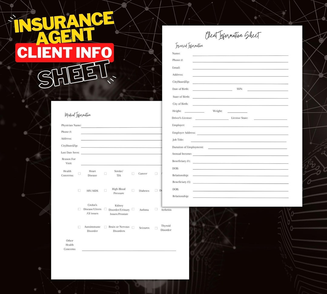 Client Information Sheet | Client Forms | Insurance | Insurance Agent ...