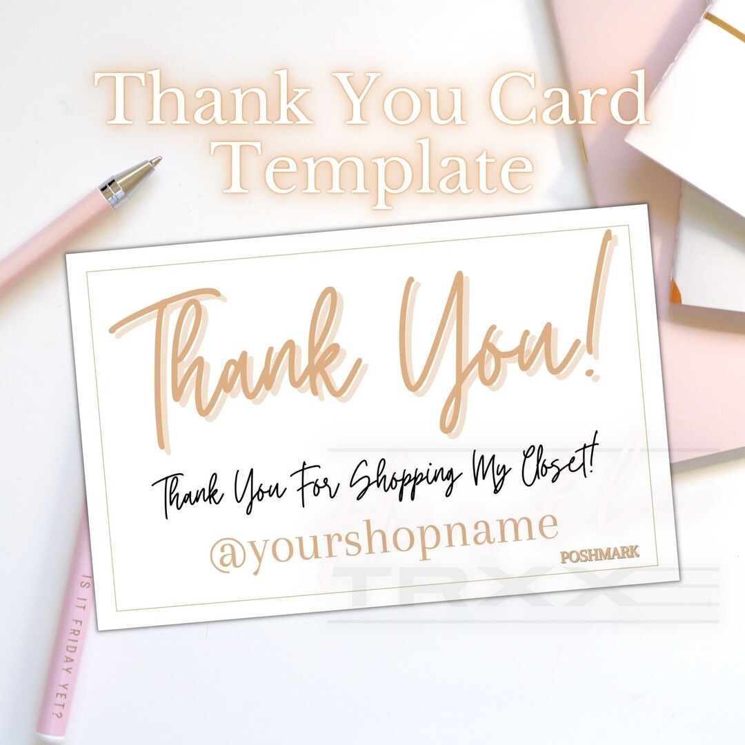 Thank You Card Template Poshmark Thank You Card Edit on - Etsy