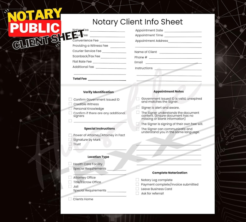 Notary Public Client Info Sheet | Notary Public | Notary Marketing ...