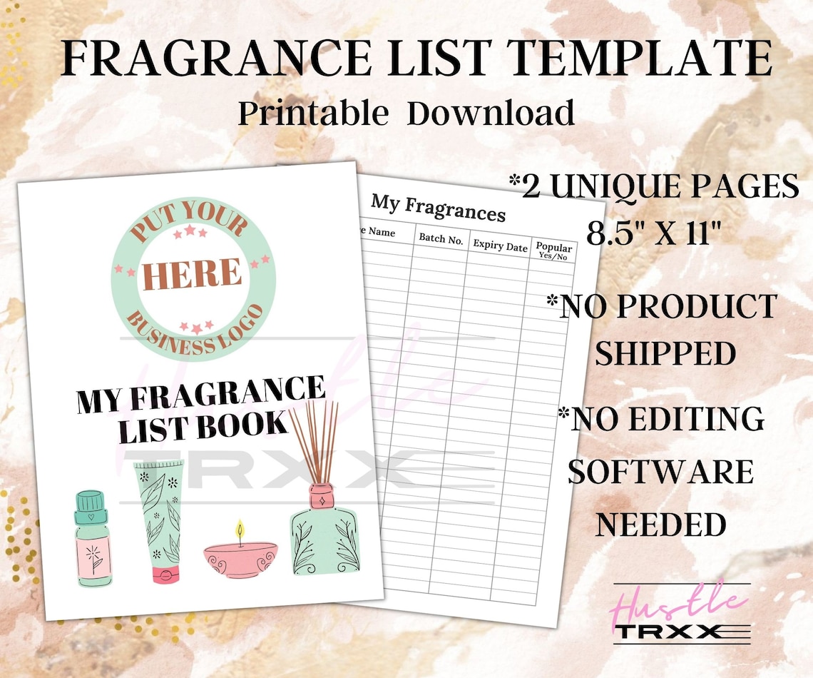 Printable Fragrance List Template Product List Sheet Inventory List ...