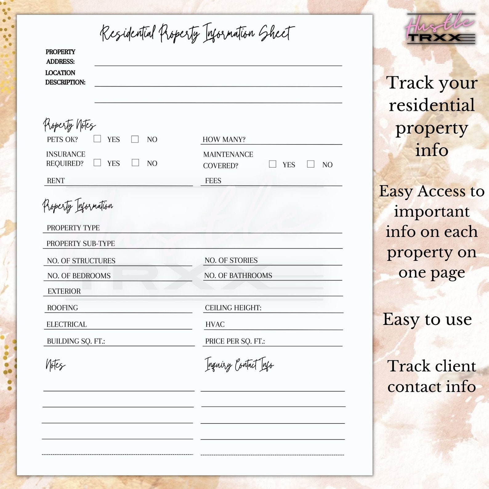 Real Estate Property Information Sheet: Printable Realtor Forms (PDF ...