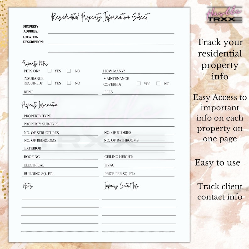 Real Estate Property Information Sheet: Printable Realtor Forms (PDF ...