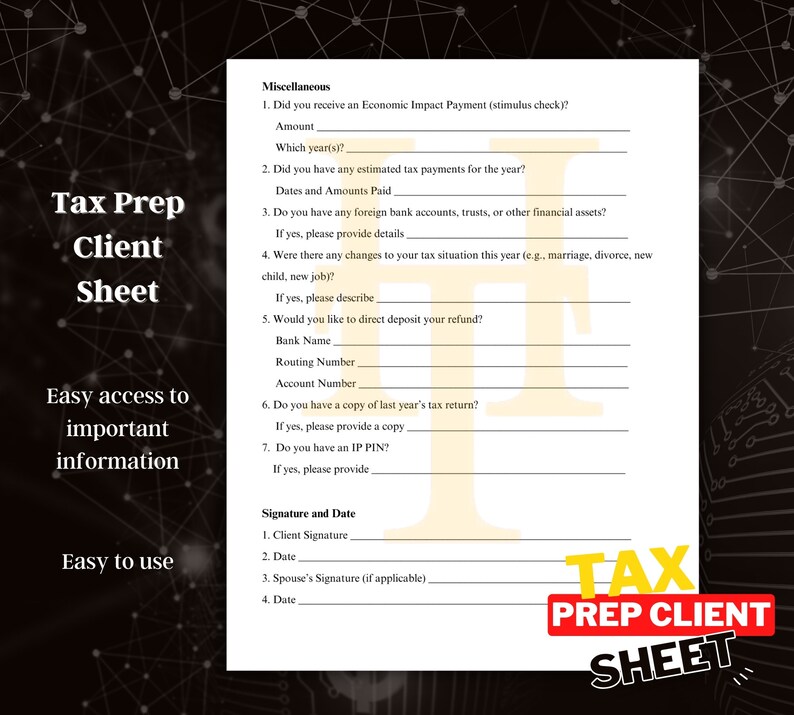 Tax Prep Client Form: Enrolled Agent/cpa Sheet (instant Download) - Etsy