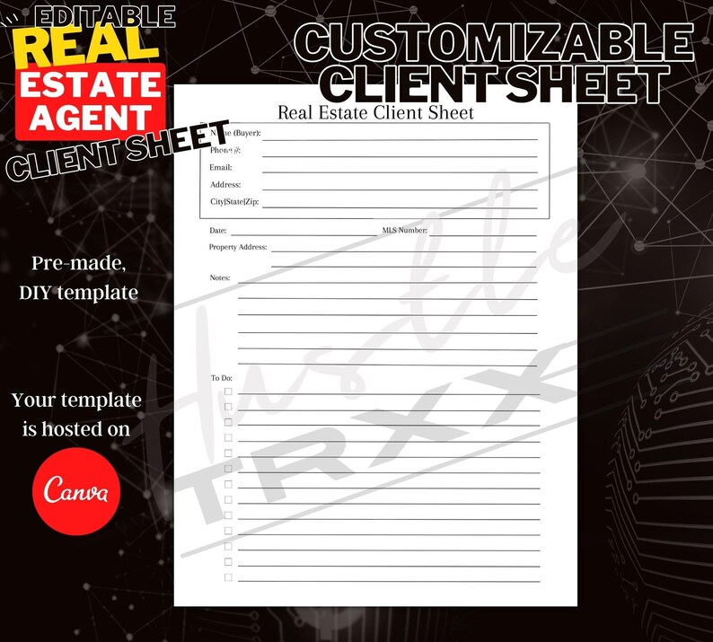 Real Estate Client Sheet | Editable Client Form | Real Estate Agent ...