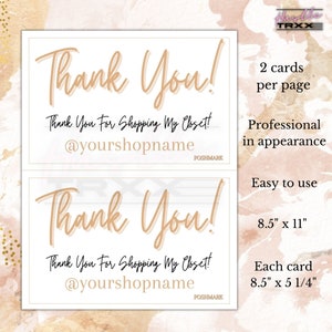 Thank You Card Template Poshmark Thank You Card Edit on | Etsy