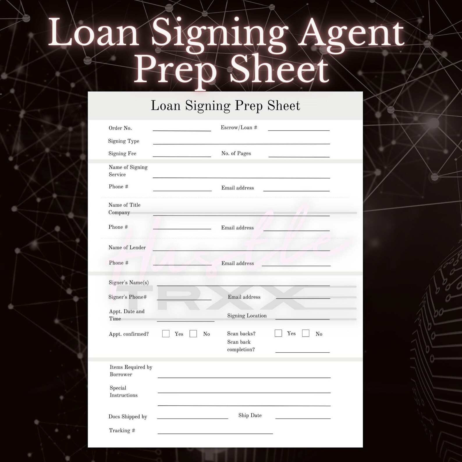 Loan Signing Agent Prep Sheet Notary Notary Marketing Public Notary ...