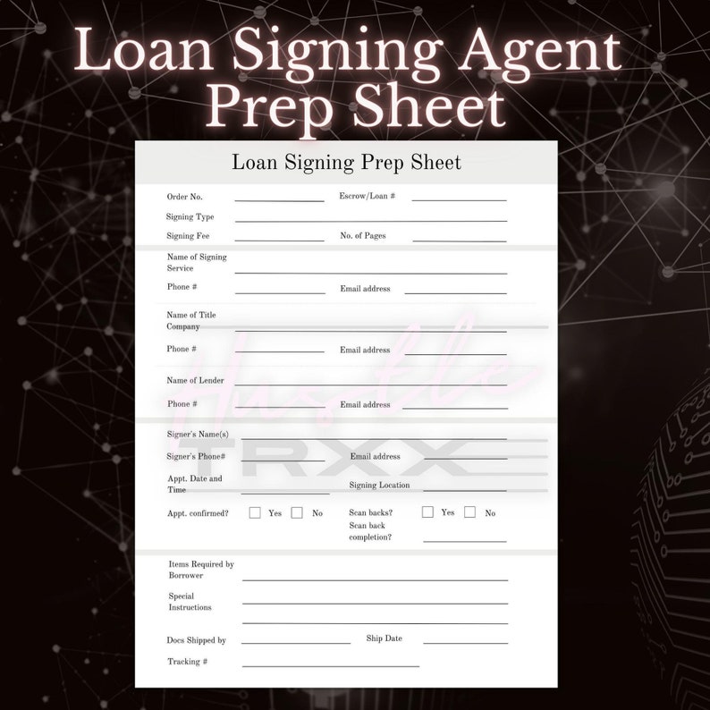 Loan Signing Agent Prep Sheet Notary Notary Marketing Public Notary ...