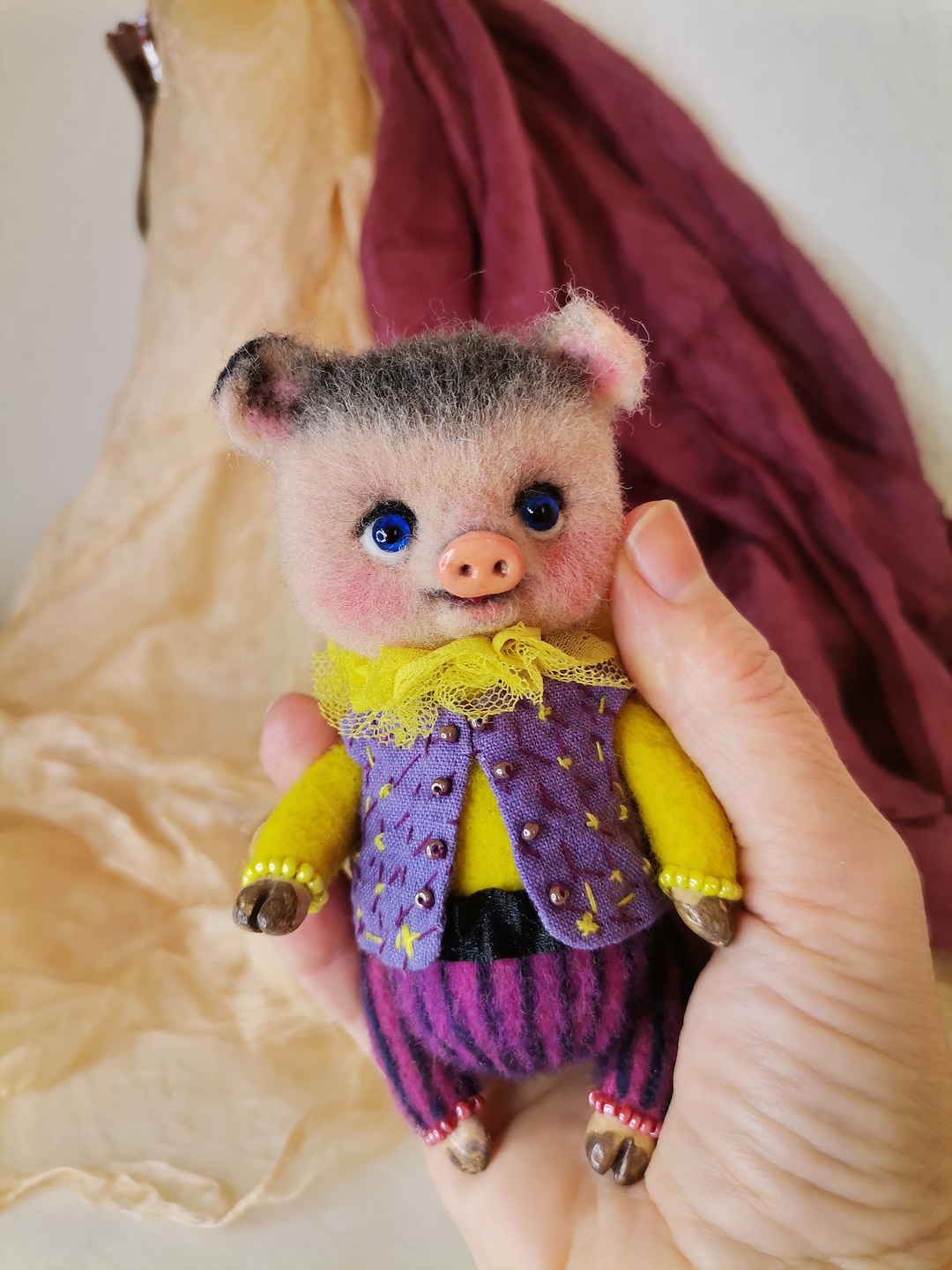 A Small Pig, a Soft Toy Made of Wool, an Interior Toy in Vintage Style ...