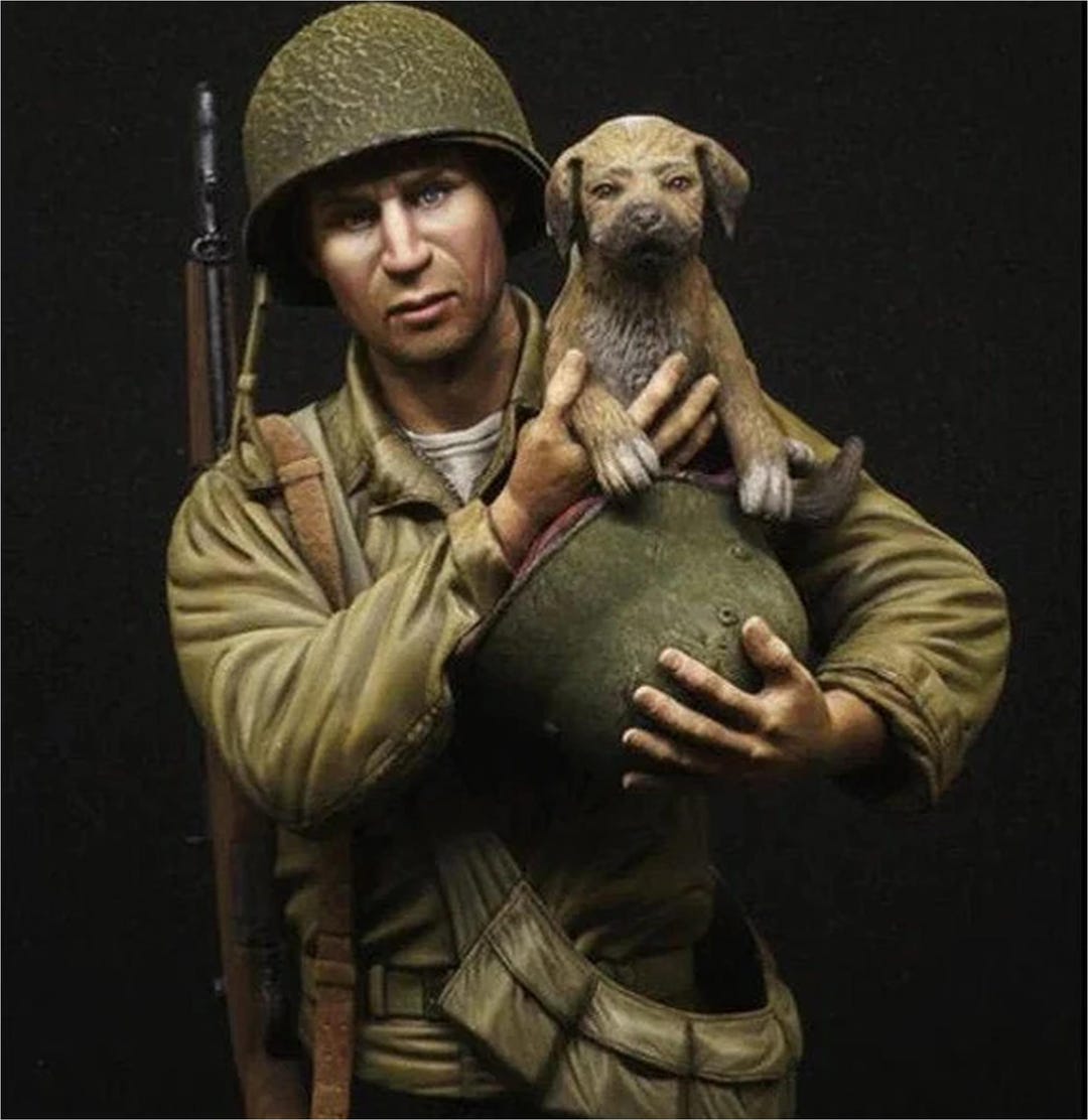 WWII USA Infantry Resin Saving Dog Military Bust Figure Model Unpainted ...