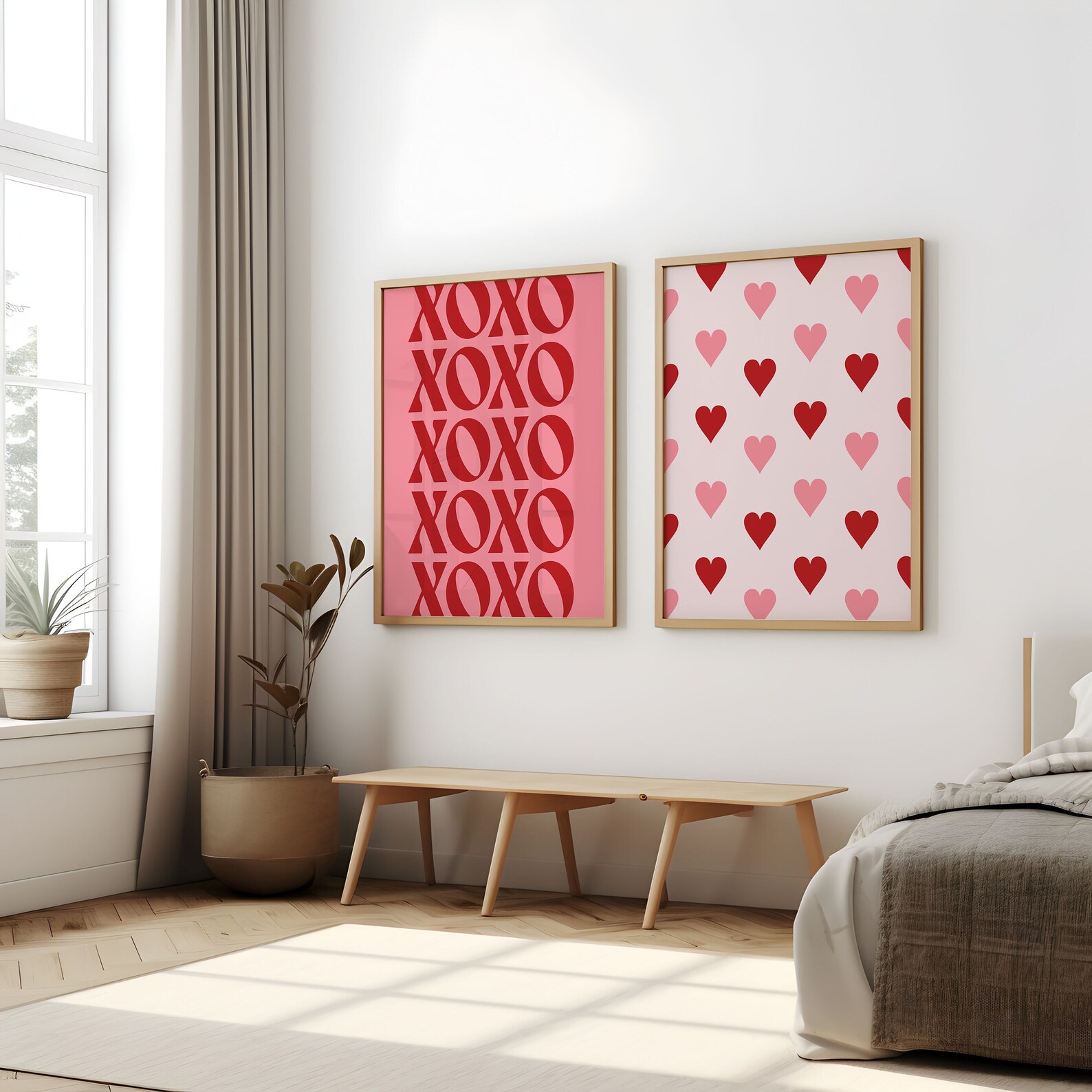 Retro Valentine's Day Prints – Pink & Red Hearts, XOXO (digital ...