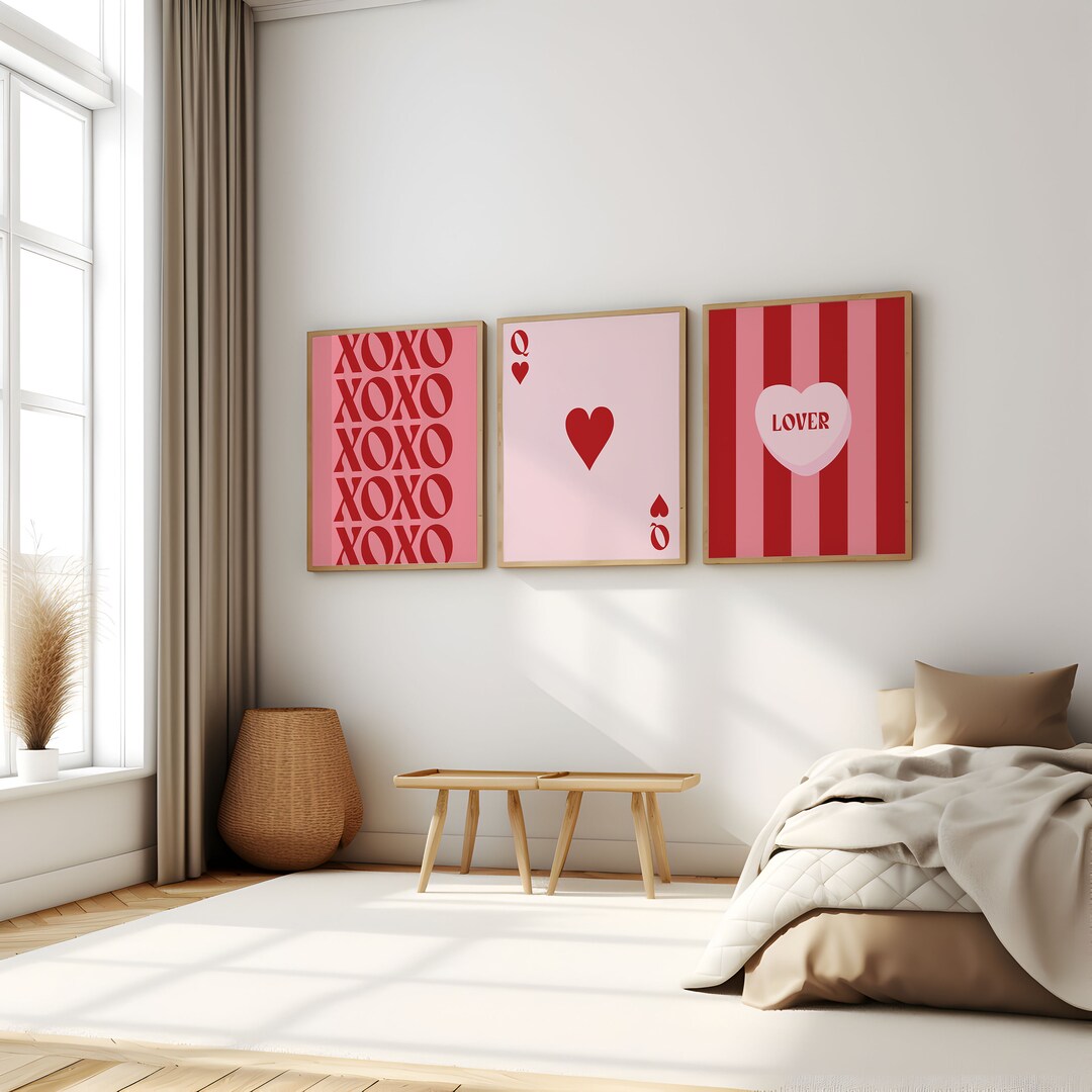 Valentines Day Wall Decor - Set of 5 - DIGITAL DOWNLOAD - Pink and Red ...