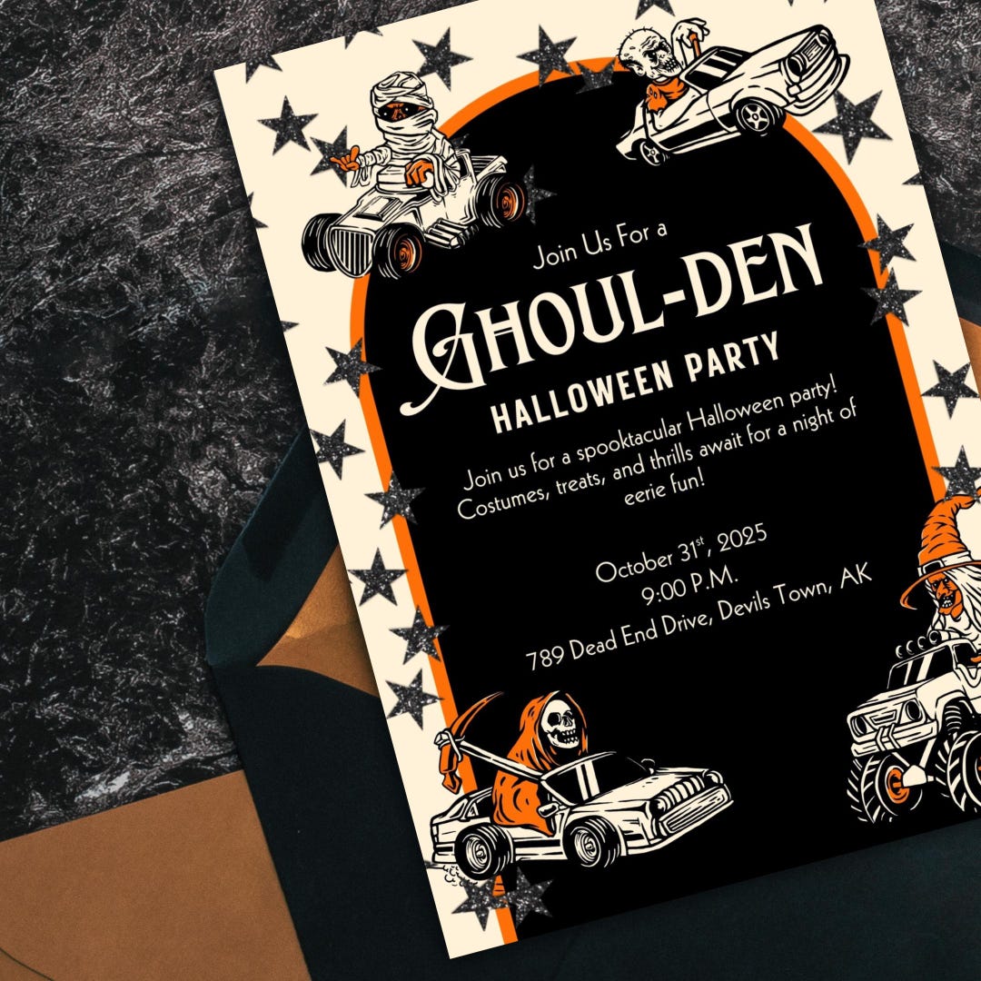 Ghoul-den Halloween Party Invitation: Monster Truck Theme (editable ...