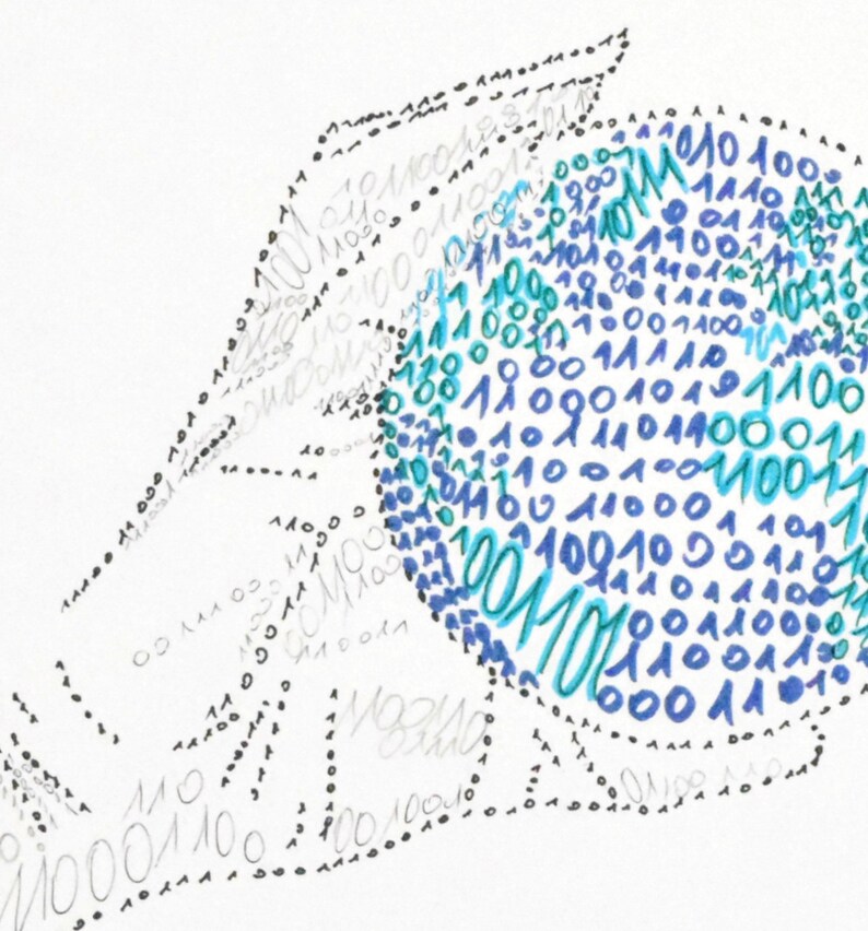 Original Drawing Portrait Pen and Pencil Binary Code Original - Etsy