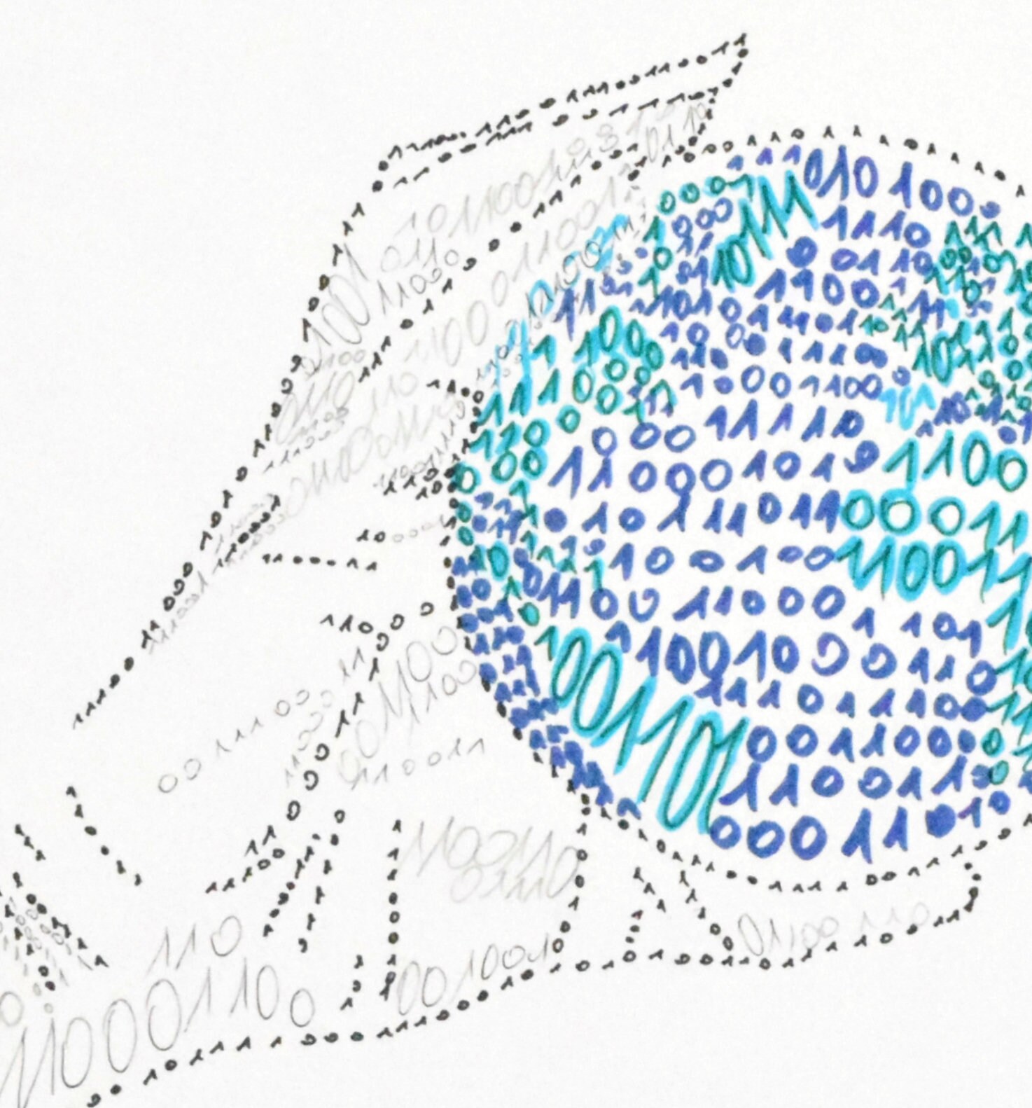 Original Drawing Portrait Pen and Pencil Binary Code Original Calligram Portrait Handmade ...