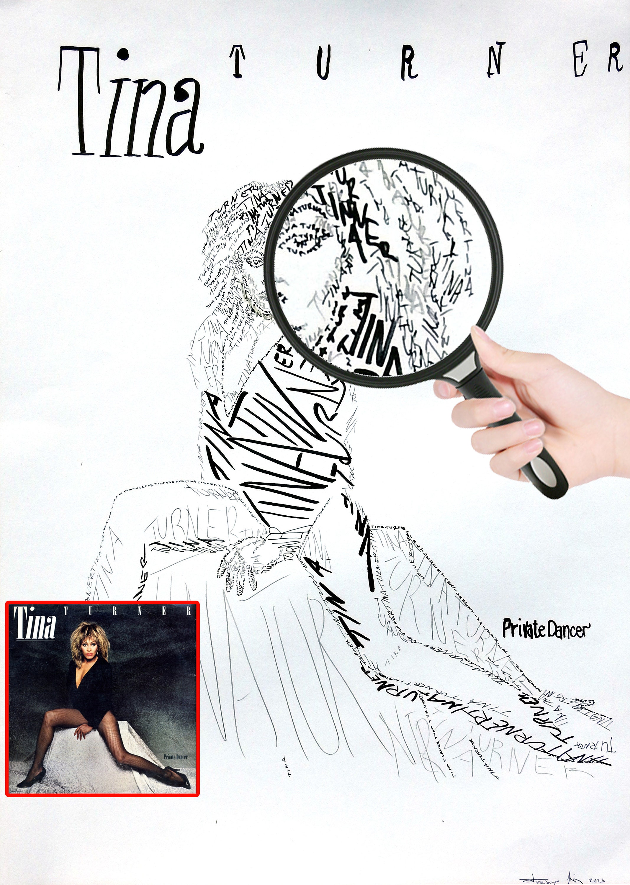 Portrait Tina Turner Handmade Drawing Art Gift Idea Typography ...