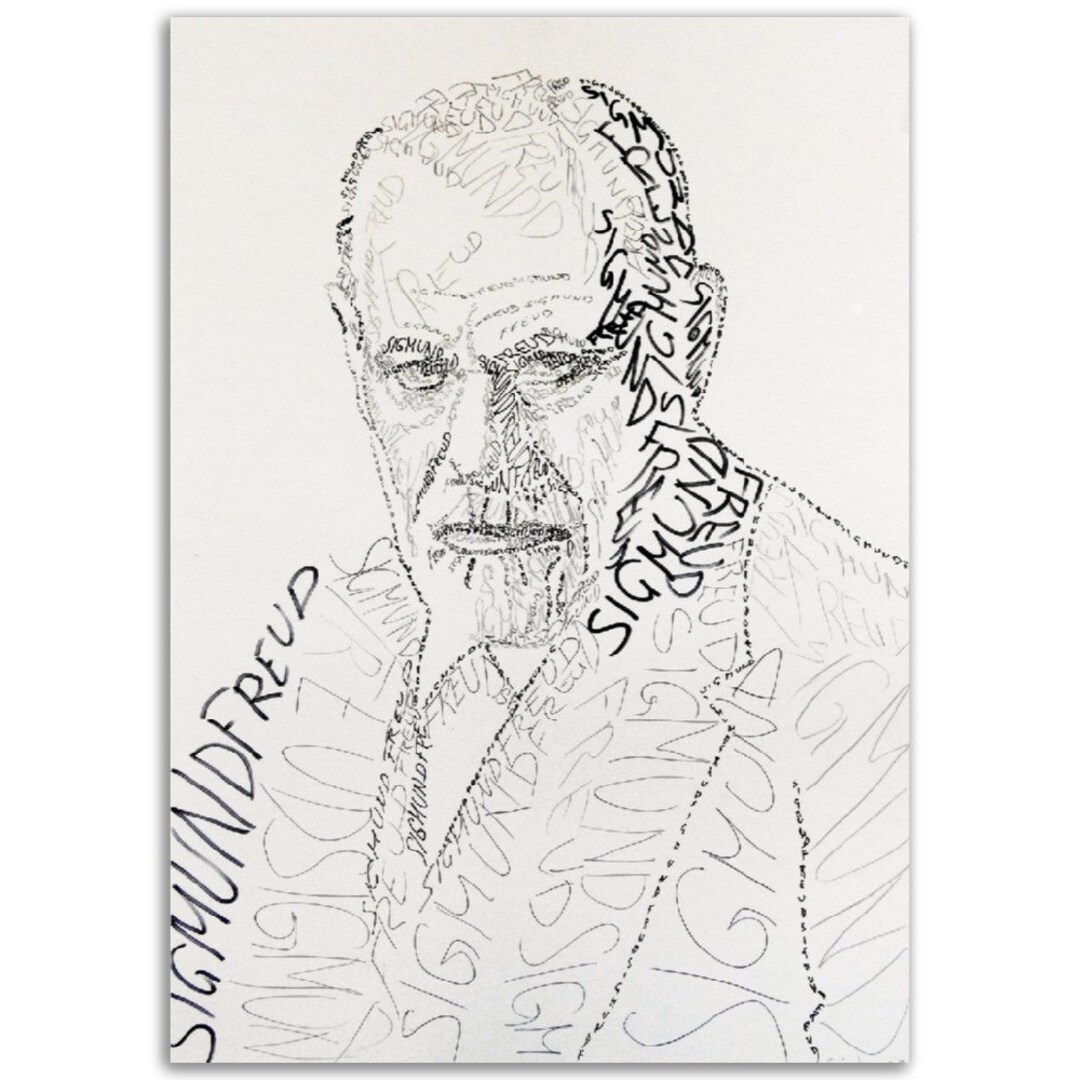 Poster Print Sigmund Freud Calligram Portrait Drawing From Photo Pod ...