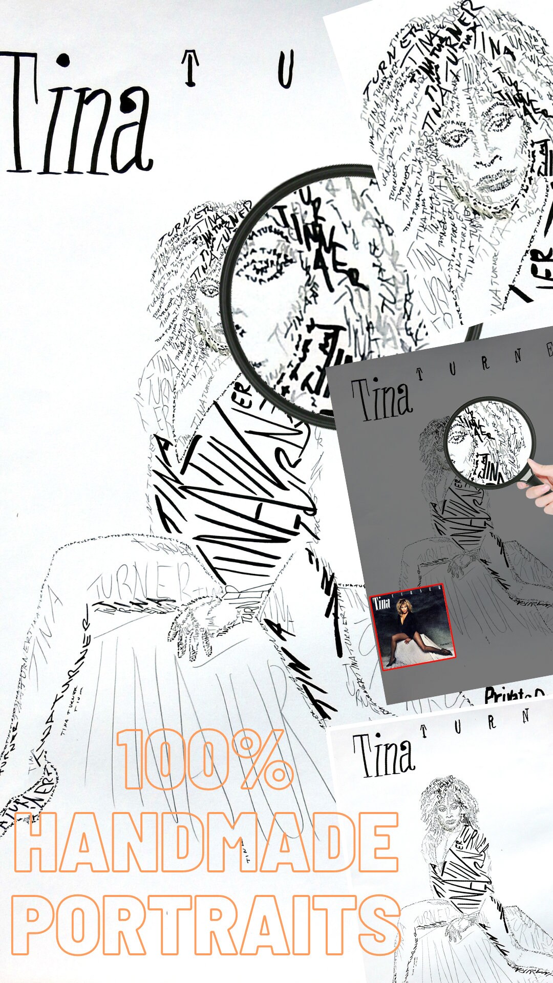 Portrait Tina Turner Handmade Drawing Art Gift Idea Typography ...