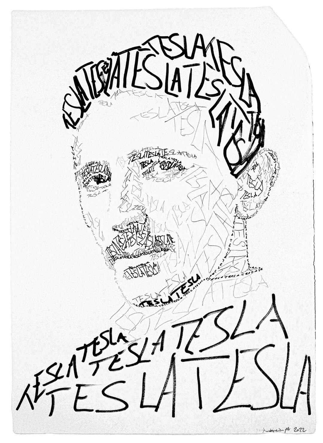 Nikola Tesla Original Portrait Calligram Fan Art Handmade Drawing From ...