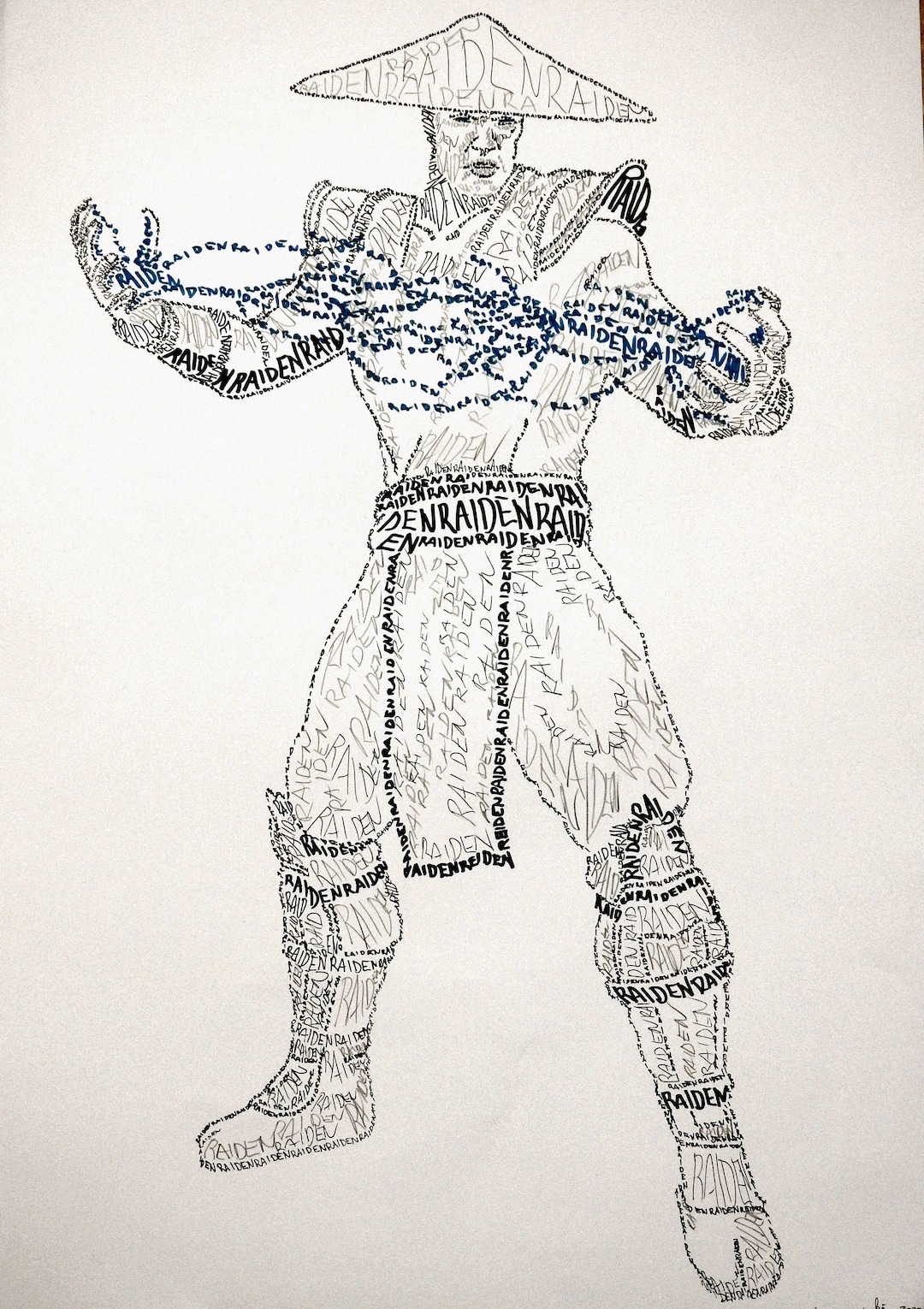 Drawing Mortal Kombat Calligram Portrait Raiden Fan Art Gift - Etsy