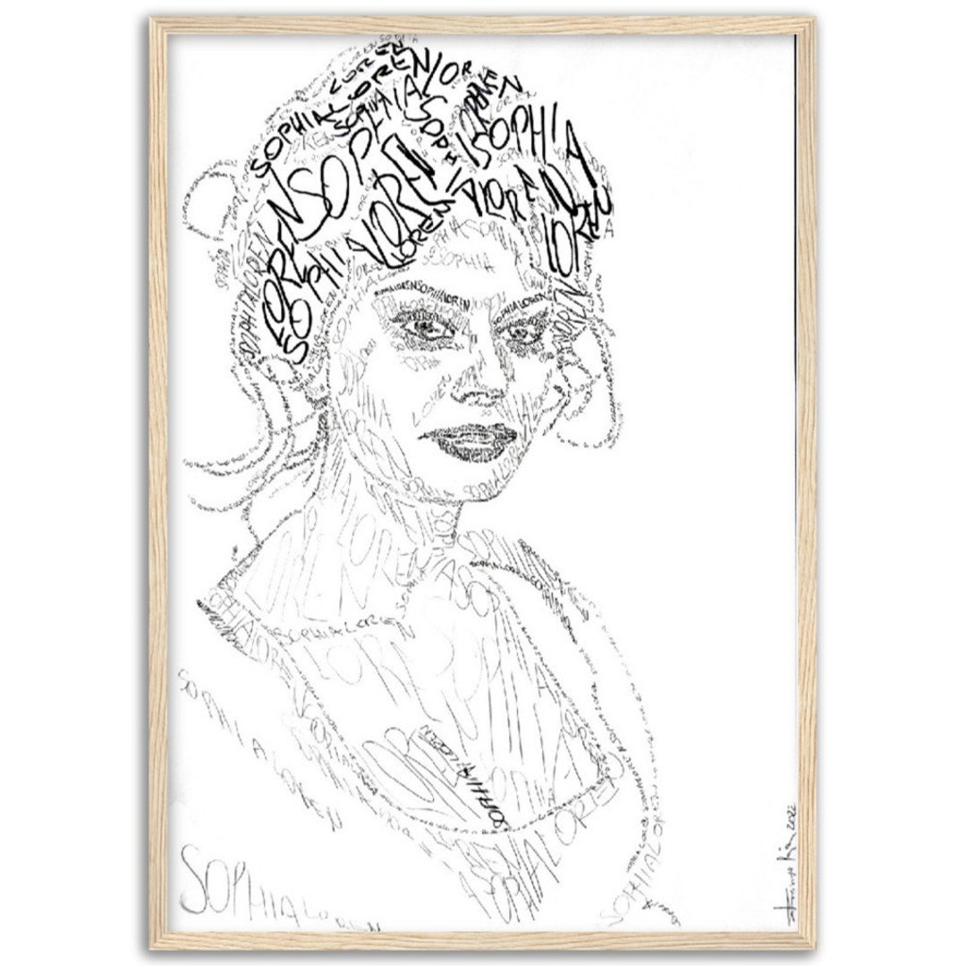 Poster Print Framed Calligram Drawing Modern Wall Art Sophia Loren ...