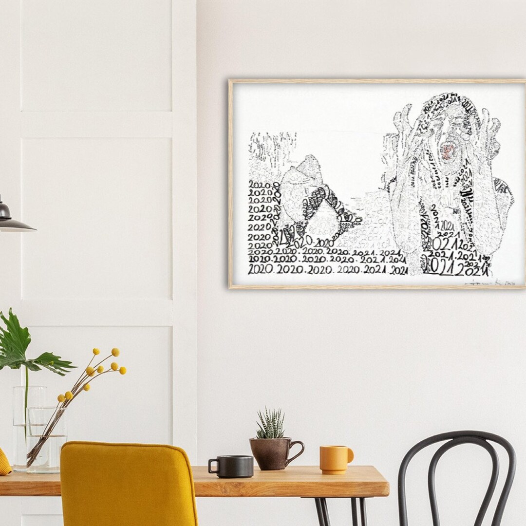 Poster Portrait Framed Drawing Ready to Hang Calligram Drawing Handmade ...