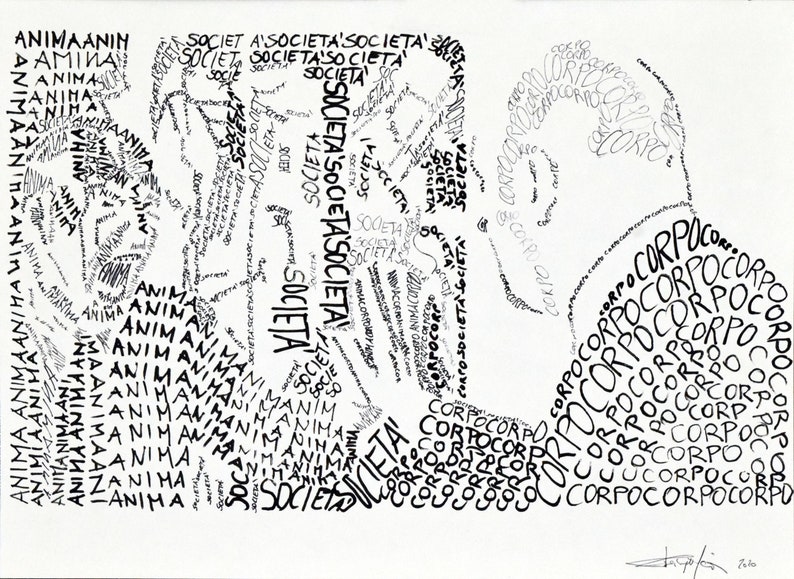 Original Drawing Portrait Pen and Pencil Soul Original Calligram ...