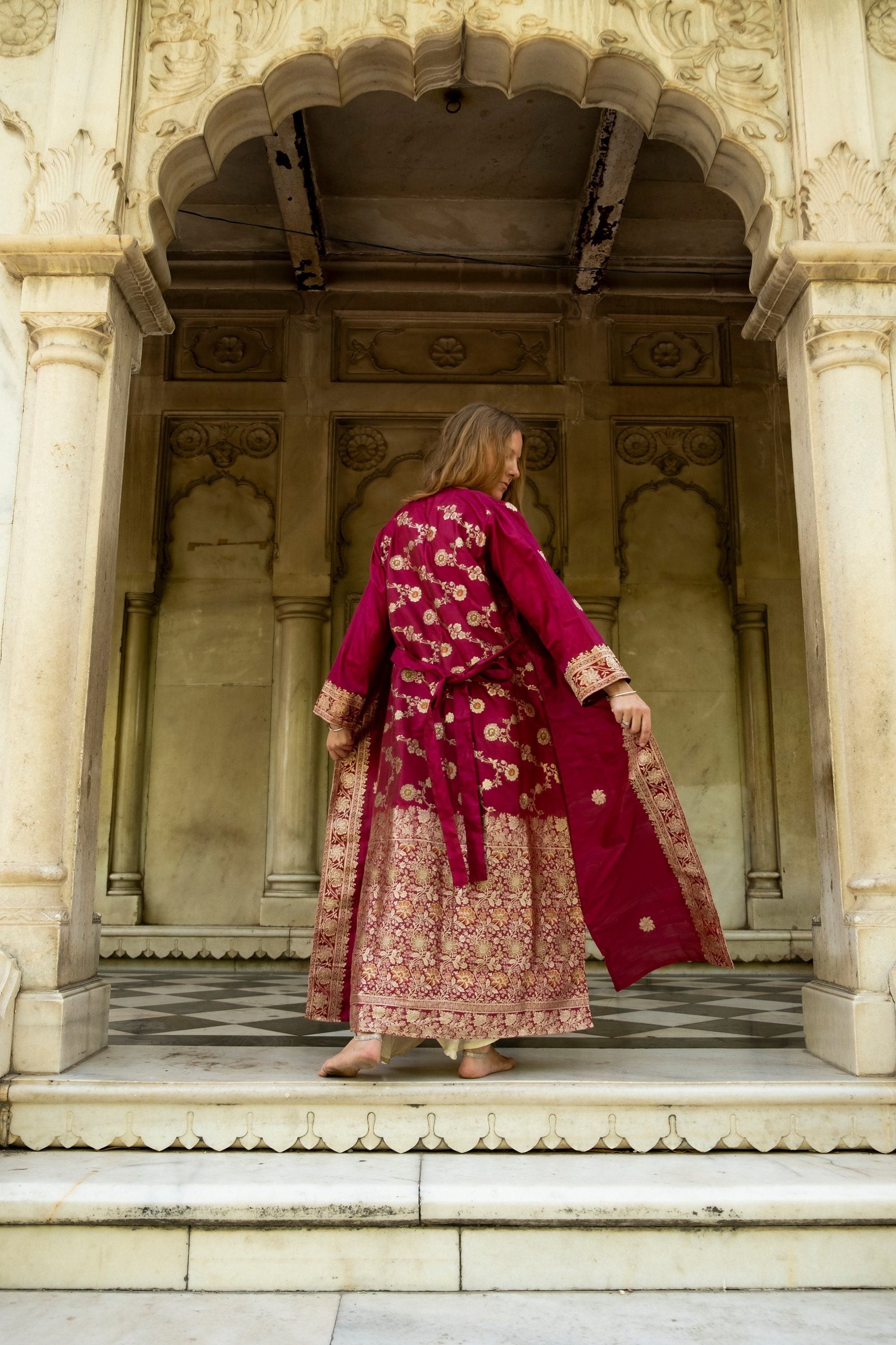 Pink Pure Silk Long Robe Peace Silk Pure Silk Kimono Unique Silk Robe ...