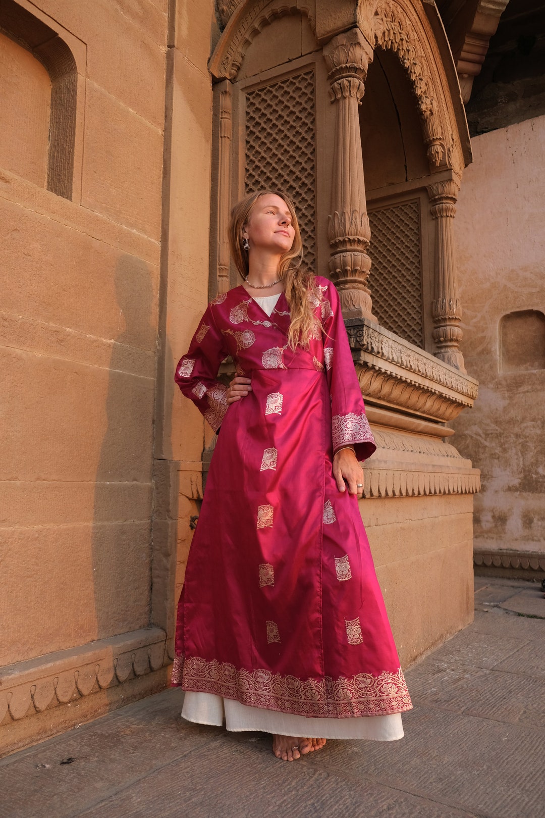 Magenta Silk Robe Unique Silk Dress Bohemian Clothing Ethnic Silk Dress ...