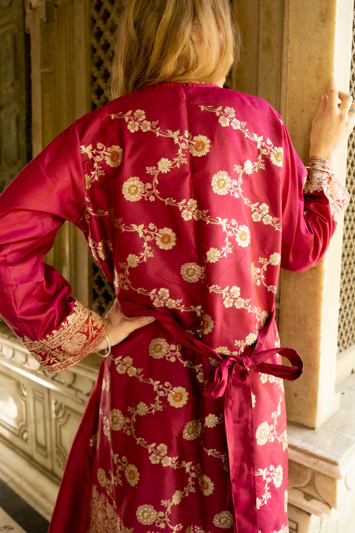 Pink Pure Silk Long Robe Peace Silk Pure Silk Kimono Unique Silk Robe ...