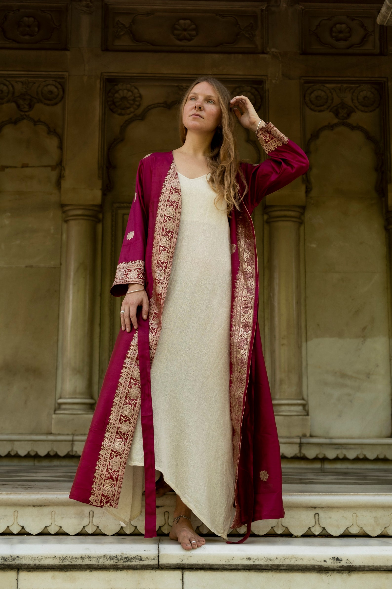 Pink Pure Silk Long Robe Peace Silk Pure Silk Kimono Unique Silk Robe ...