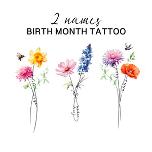Two Names Custom Birth Flower Tattoo Design, Customized Floral Tattoo ...